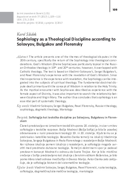 (PDF) Sophiology as a theological discipline according to Solovyov ...