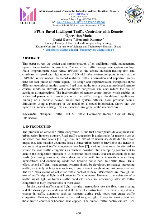 Pdf Fpga Based Intelligent Traffic Controller With Remote Operation Mode
