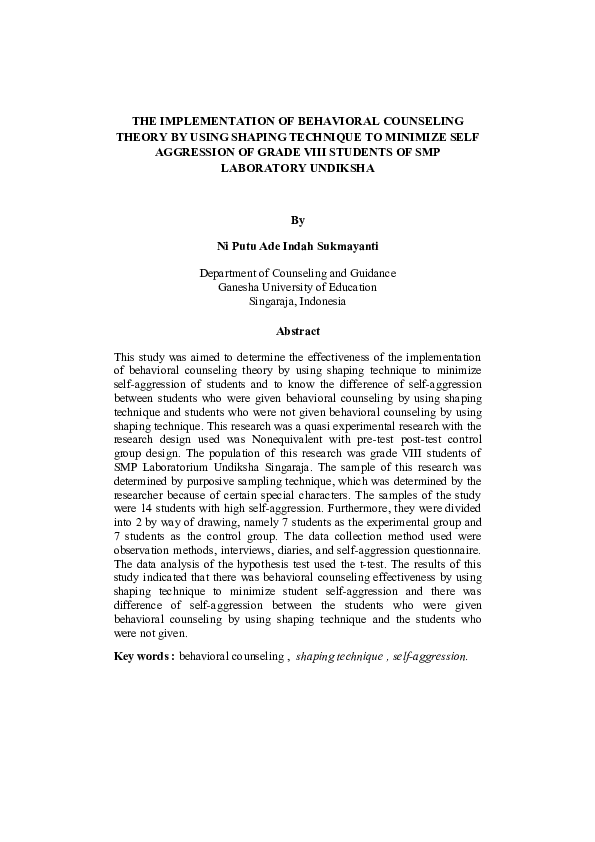 (DOC) THE IMPLEMENTATION OF BEHAVIORAL COUNSELING THEORY BY USING ...