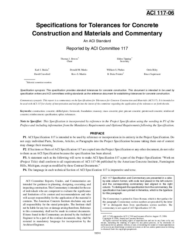 (PDF) Specifications for Tolerances for Concrete Construction and ...