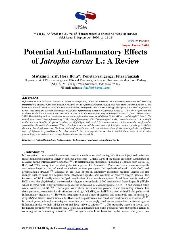 (PDF) Potential Anti-Inflammatory Effects of Jatropha curcas L.: A Review
