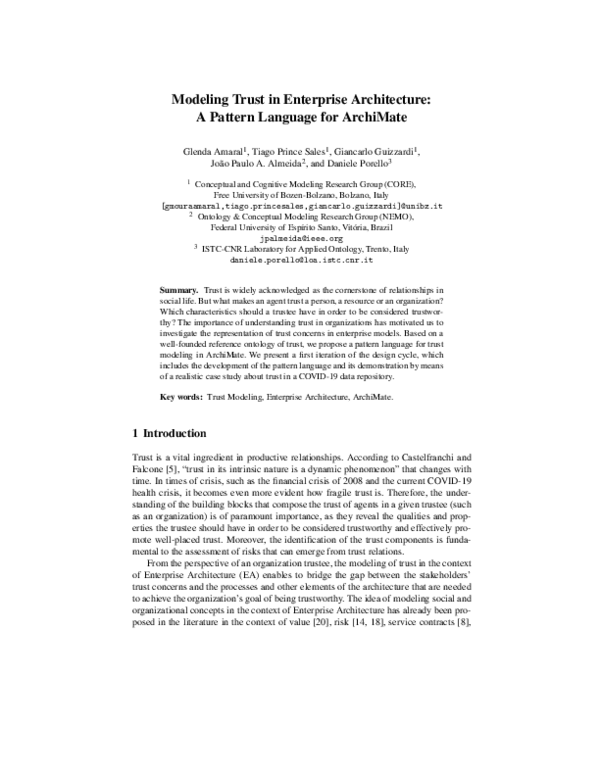 (PDF) Modeling Trust in Enterprise Architecture: A Pattern Language for ArchiMate