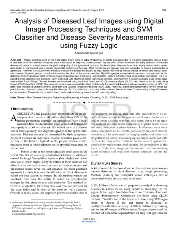(PDF) Analysis of Diseased Leaf Images using Digital Image Processing Techniques and SVM ...