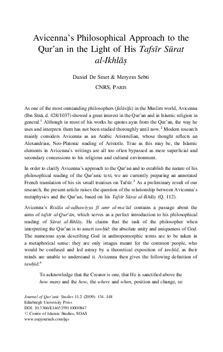 (PDF) Avicenna's Philosophical Approach to the Qur'an in the Light of ...
