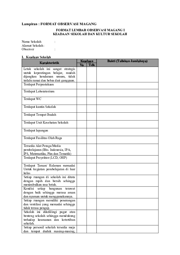 (DOC) Lampiran : FORMAT OBSERVASI MAGANG