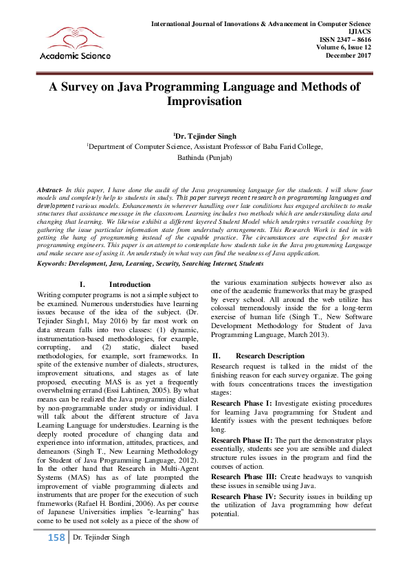 (PDF) A Survey on Java Programming Language and Methods of Improvisation 1