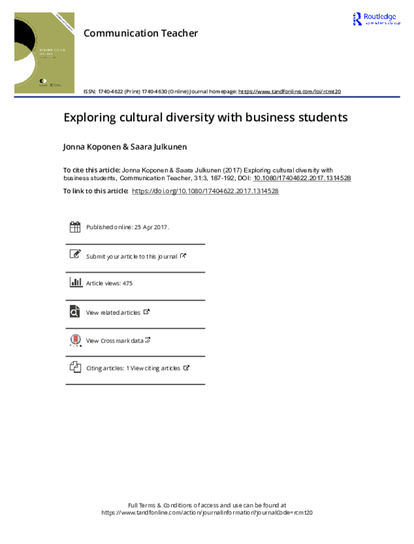 (PDF) Exploring cultural diversity with business students