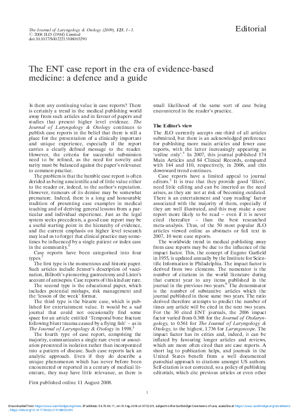 (PDF) The ENT case report in the era of evidence-based medicine: a defence and a guide