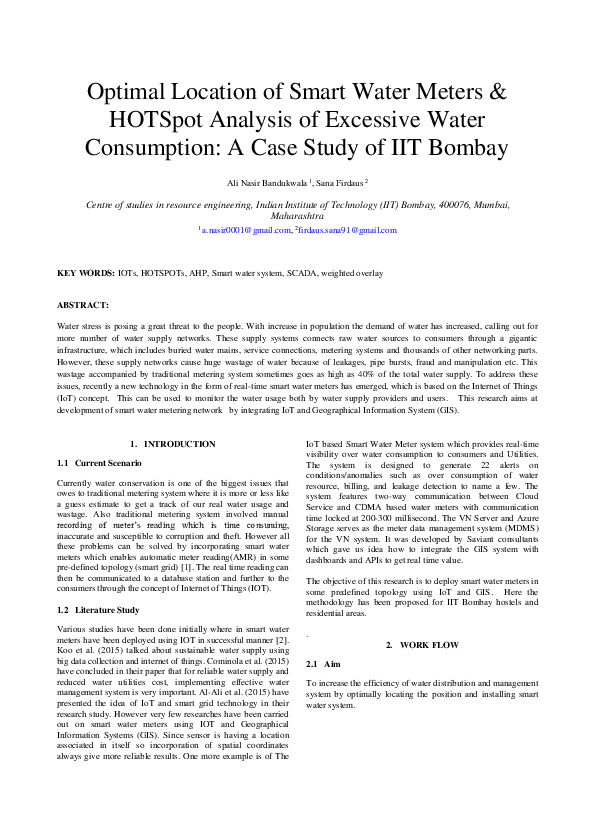 (PDF) Optimal Location of Smart Water Meters & HOTSpot Analysis of ...