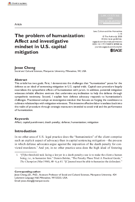 (PDF) The Problem of Humanization: Affect and Investigative Mindset in ...