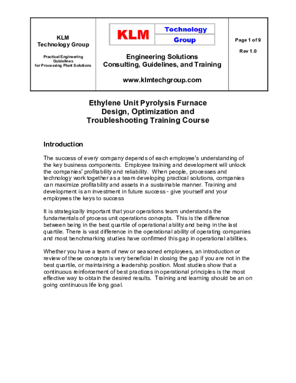 (PDF) Ethylene Unit Pyrolysis Furnace Design, Optimization and ...