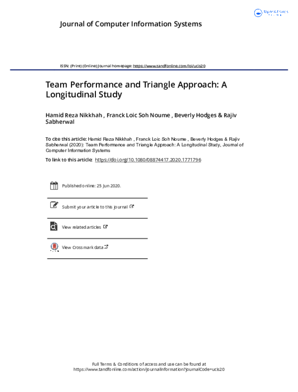 (PDF) Team Performance and Triangle Approach: A Longitudinal Study