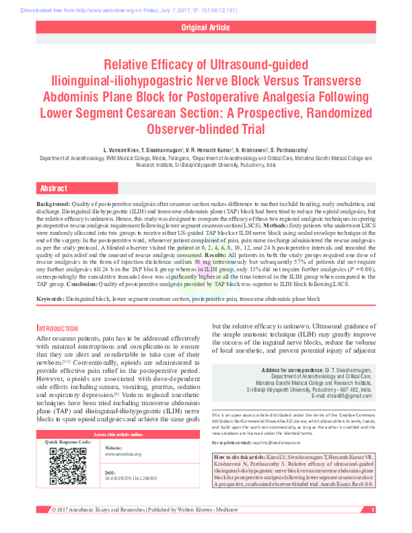 (PDF) RCT of ilio-inguinal nerve block for post-laparoscopy pain ...