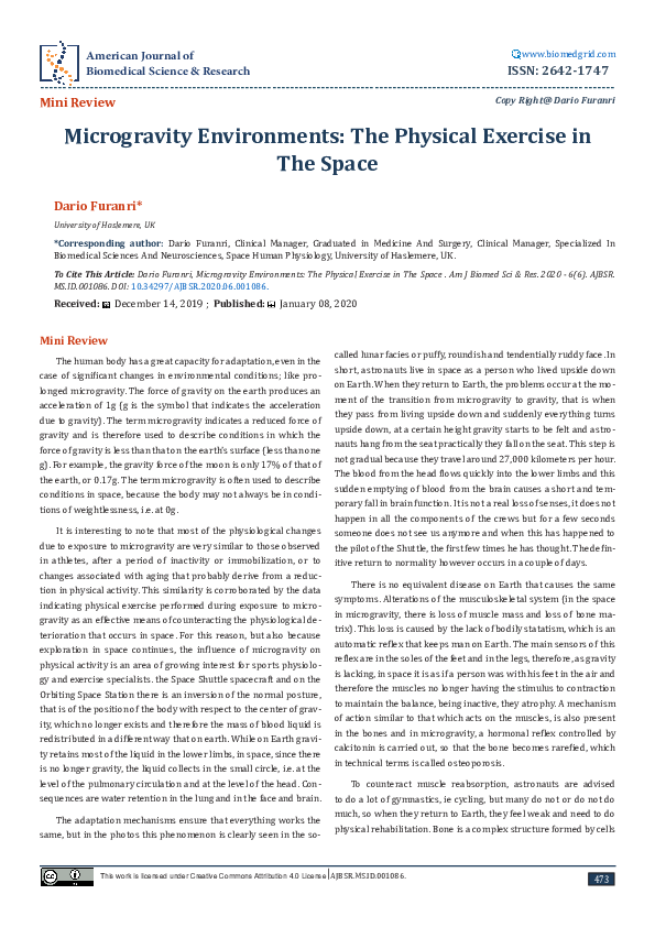 Microgravity Environments: The Physical Exercise in The Space, by Dario ...