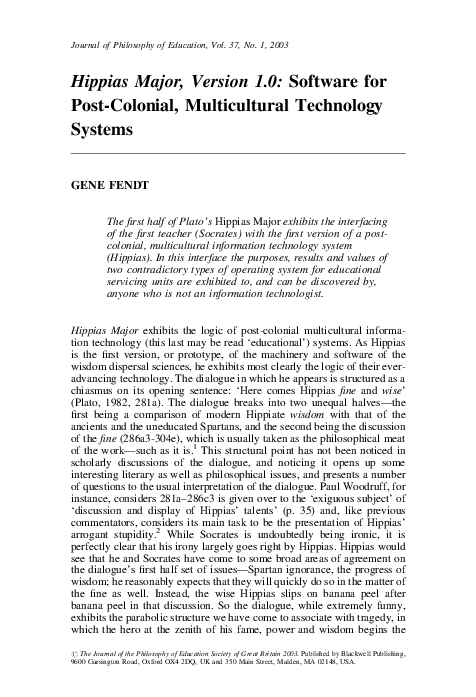 (PDF) Hippias Major, Version 1.0: Software for Post-Colonial, Multicultural Technology Systems