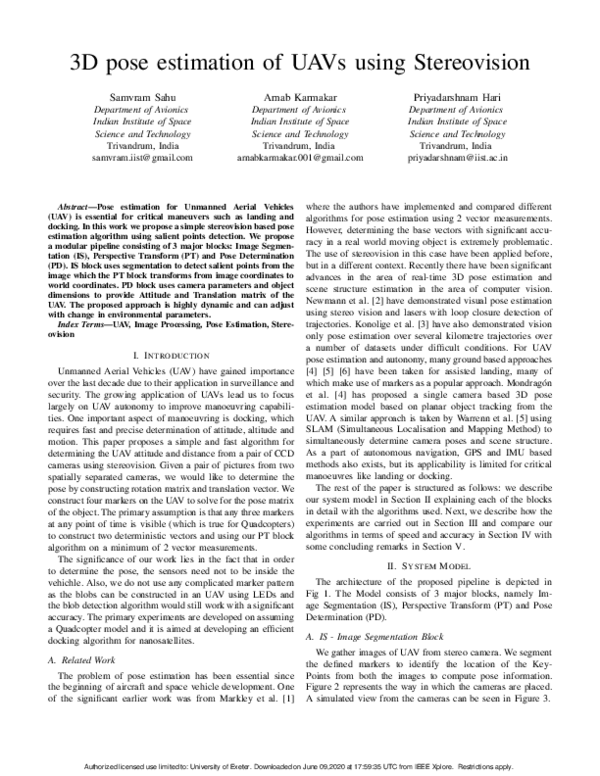 (PDF) 3D pose estimation of UAVs using Stereovision