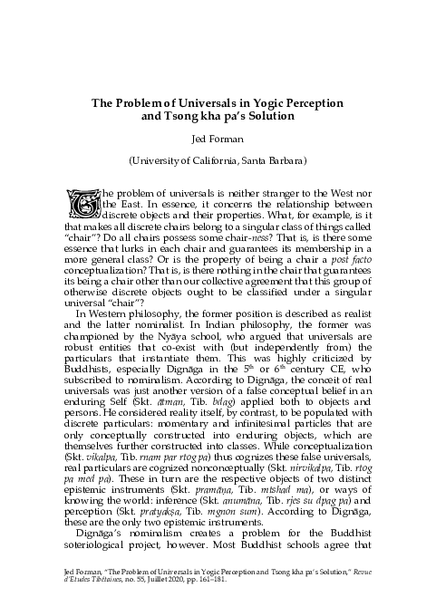 (PDF) The Problem of Universals in Yogic Perception and Tsong kha pa's ...