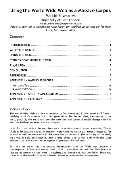 (PDF) Using the World Wide Web as a Massive Corpus