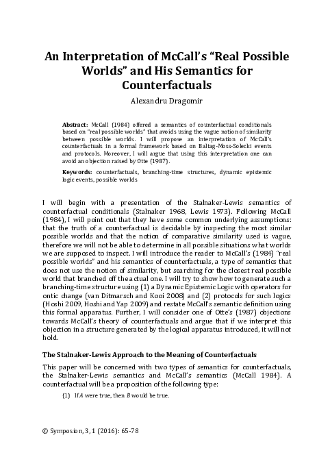 (PDF) An Interpretation of McCall's "Real Possible Worlds" and His Semantics for Counterfactuals