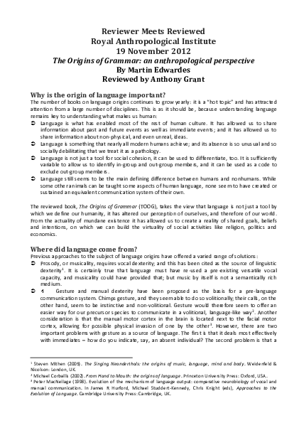 (PDF) Why is the origin of language important?