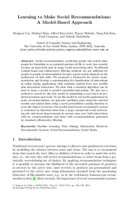 (PDF) Learning to Make Social Recommendations: A Model-Based Approach