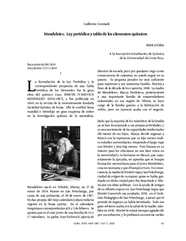 (PDF) Mendeleiev. Ley periódica y tabla de los elementos químicos