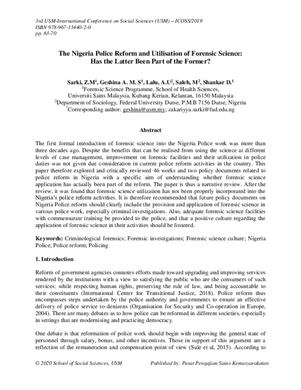 (PDF) The Nigeria Police reform and utilisation of forensic science ...