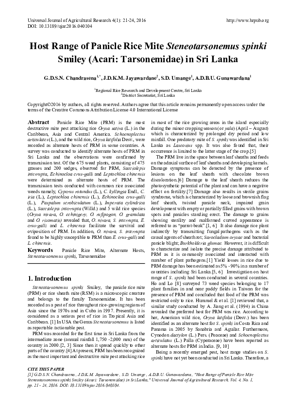 (PDF) Host Range of Panicle Rice Mite Steneotarsonemus spinki Smiley ...