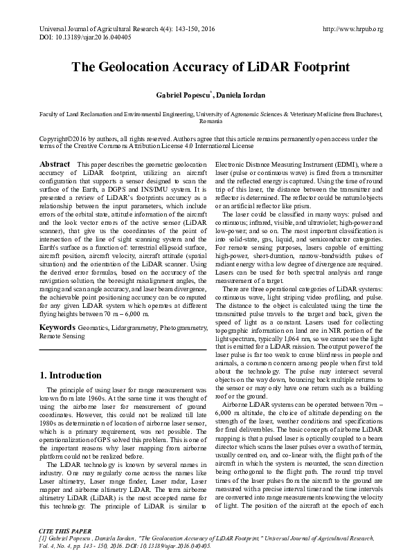 Pdf The Geolocation Accuracy Of Lidar Footprint