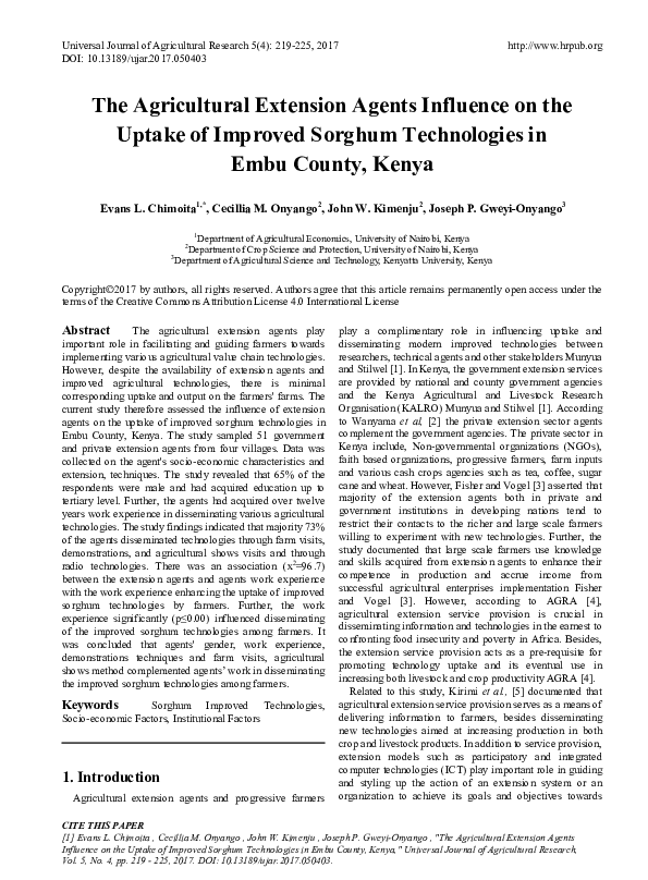 (PDF) The Agricultural Extension Agents Influence on the Uptake of ...