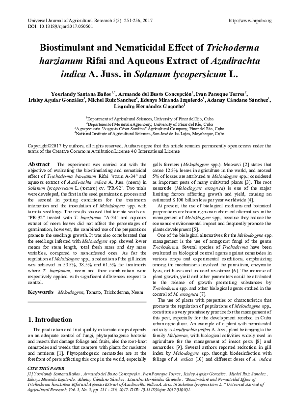 (PDF) Biostimulant and Nematicidal Effect of Trichoderma harzianum Rifai and Aqueous Extract of ...