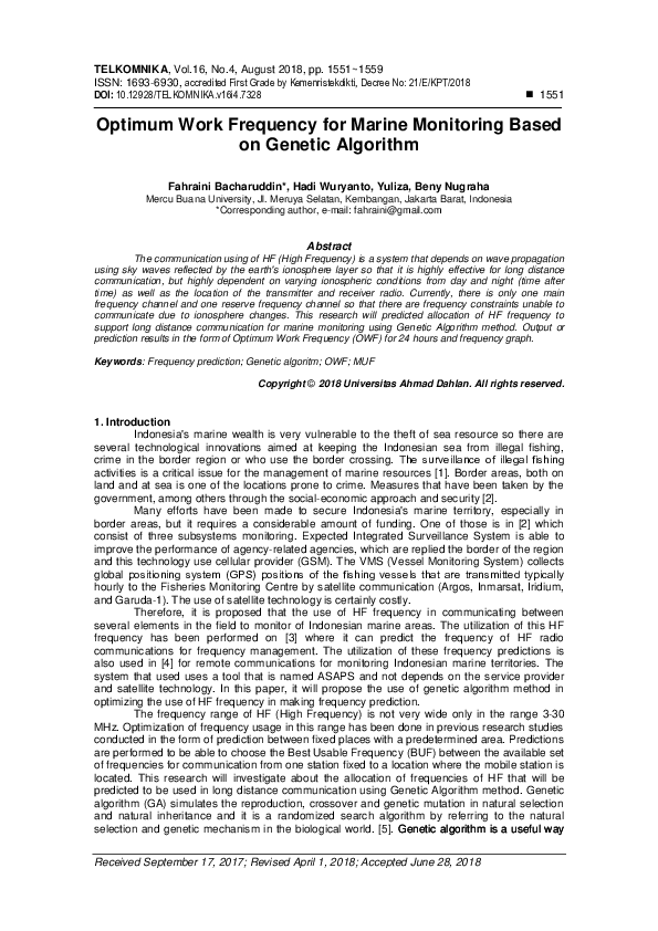 (PDF) Optimum Work Frequency for Marine Monitoring Based on Genetic ...