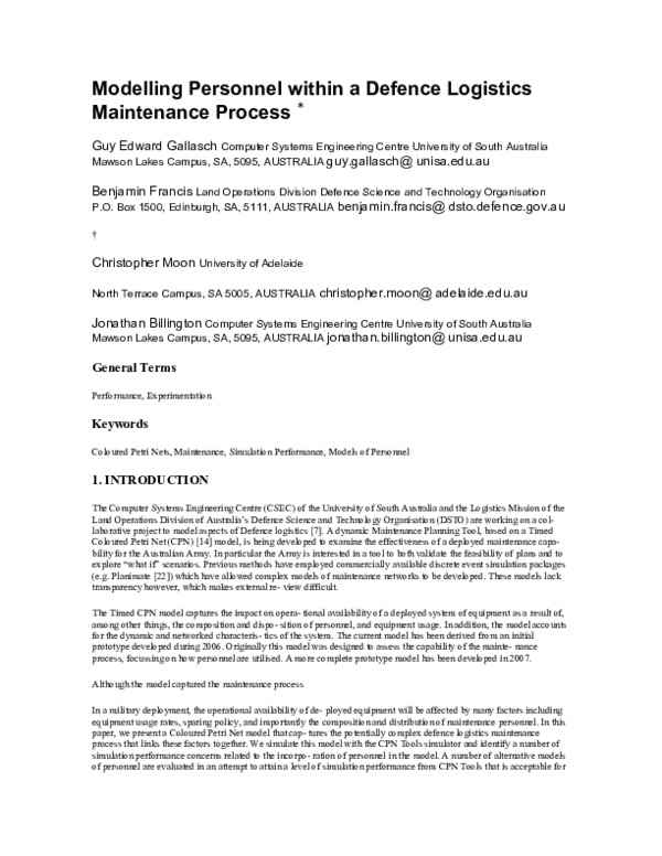 (DOC) Modelling Personnel within a Defence Logistics Maintenance Process