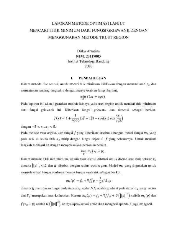 (PDF) METODE OPTIMASI LANJUT: MENCARI TITIK MINIMUM DARI FUNGSI GRIEWANK DENGAN MENGGUNAKAN ...