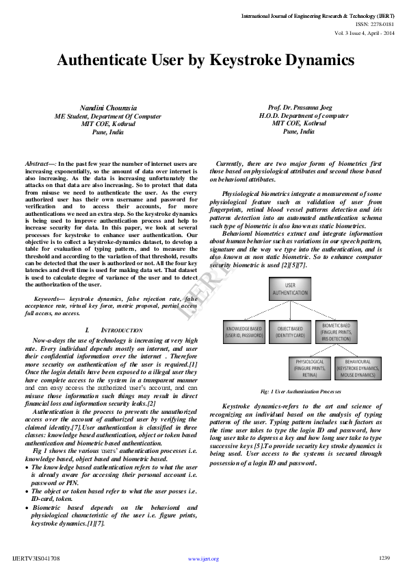 (PDF) IJERT-Authenticate User by Keystroke Dynamics | IJERT Journal - Academia.edu
