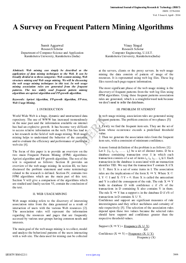 (PDF) IJERT-A Survey on Frequent Pattern Mining Algorithms | IJERT Journal - Academia.edu
