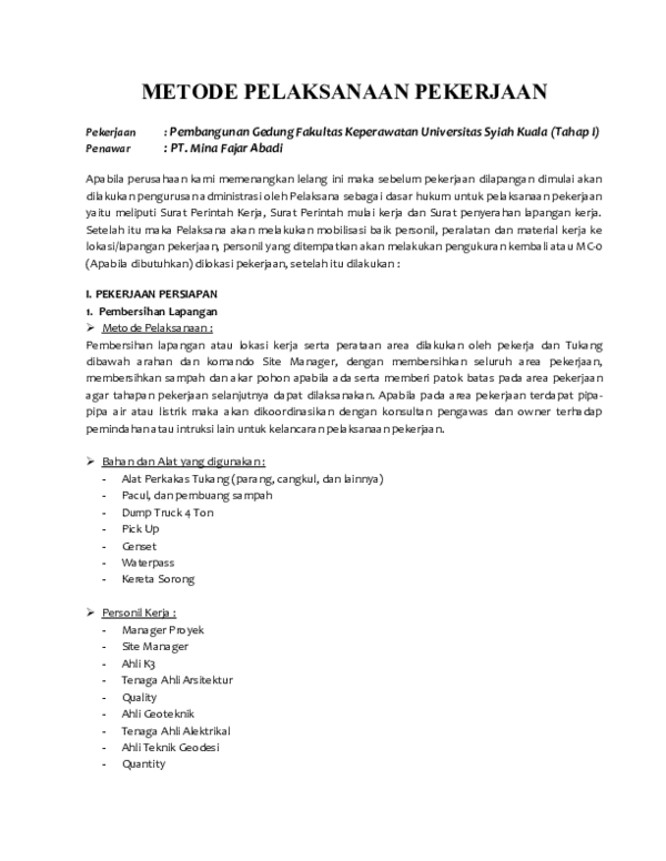 (DOC) METODE PELAKSANAAN PEKERJAAN