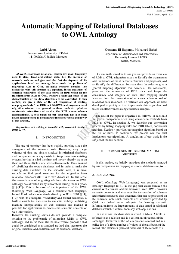 (PDF) IJERT-Automatic Mapping of Relational Databases to OWL Antology