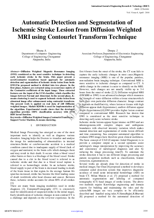 (PDF) Brain lesion segmentation of Diffusion-weighted MRI using gray level co-occurrence matrix ...