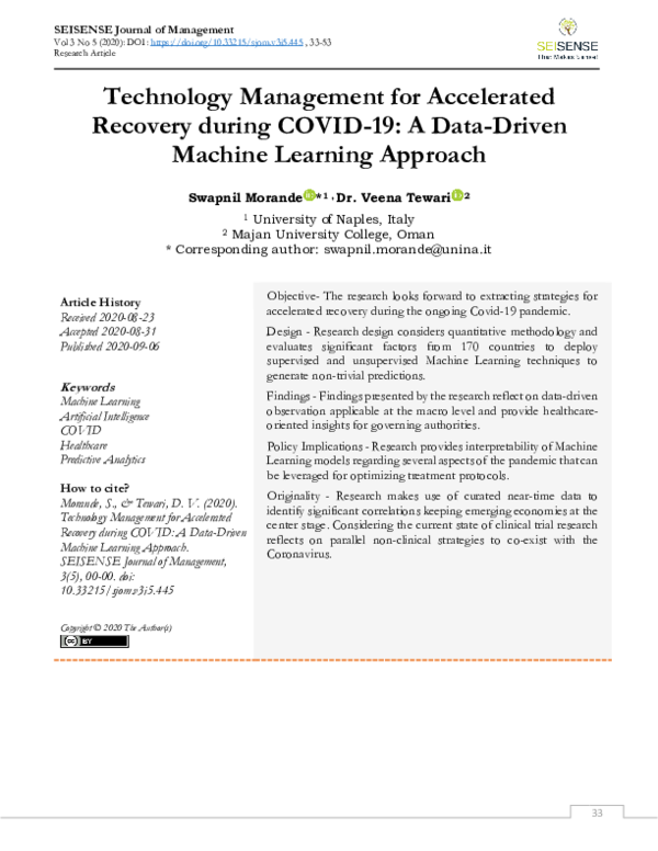 (PDF) Technology Management for Accelerated Recovery during COVID-19: A Data-Driven Machine ...