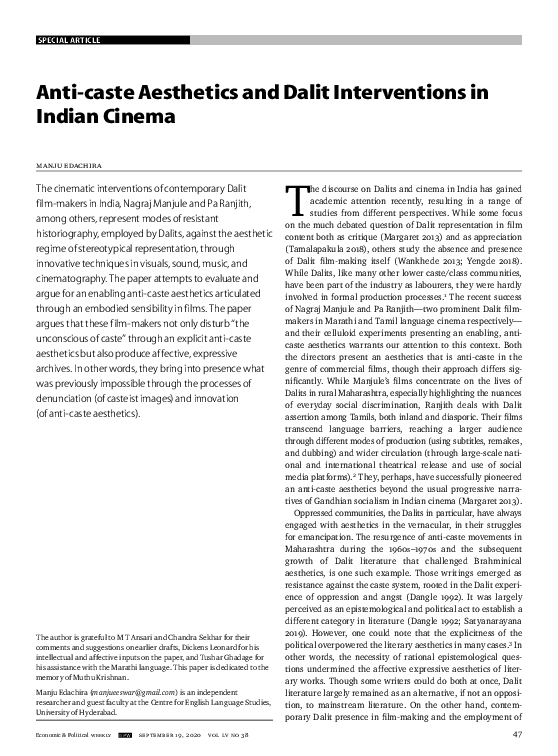 (PDF) Anti-caste Aesthetics and Dalit Interventions in Indian Cinema ...