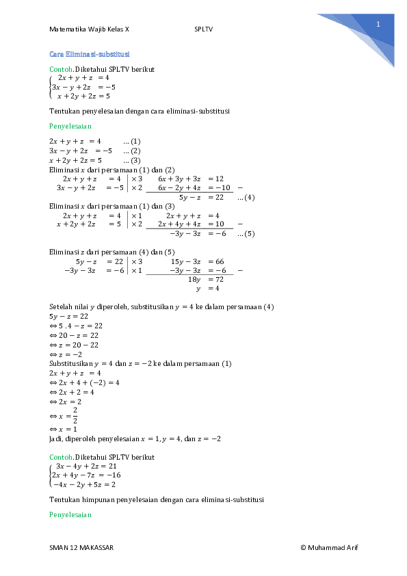 (PDF) Matematika wajib kelas x - Menyelesaikan Sistem Persamaan Linear Tiga Variabel Metode ...