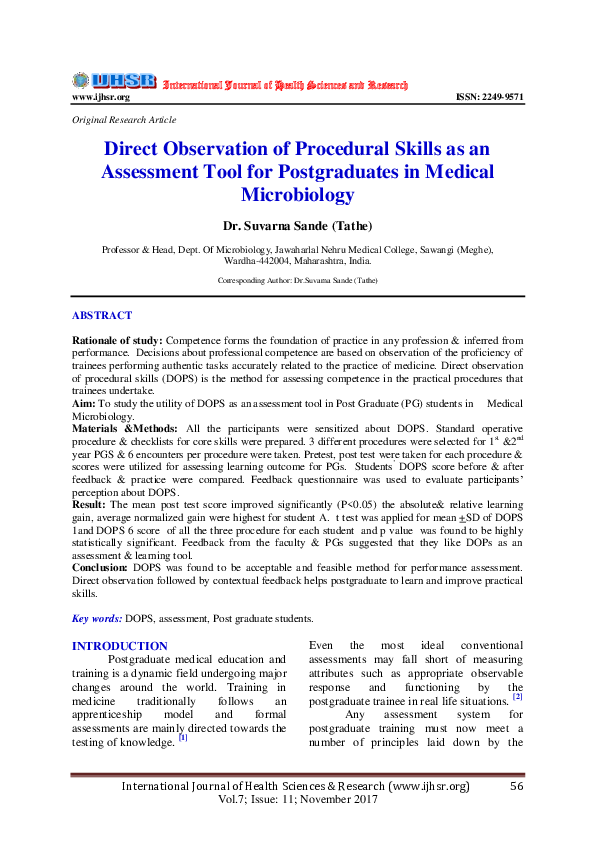 (PDF) Direct Observation of Procedural Skills as an Assessment Tool for ...