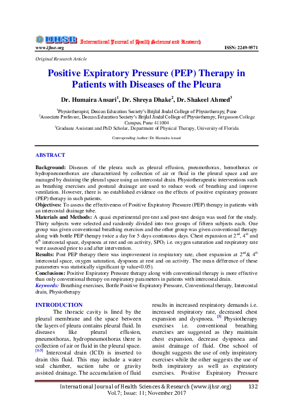 (PDF) Positive Expiratory Pressure (PEP) Therapy in Patients with ...
