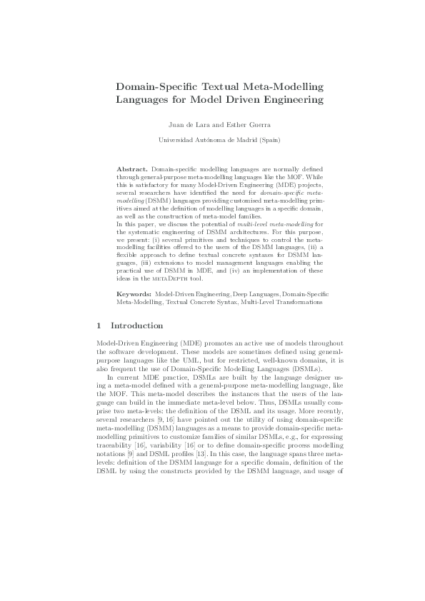 Pdf Domain Specific Textual Meta Modelling Languages For Model Driven Engineering