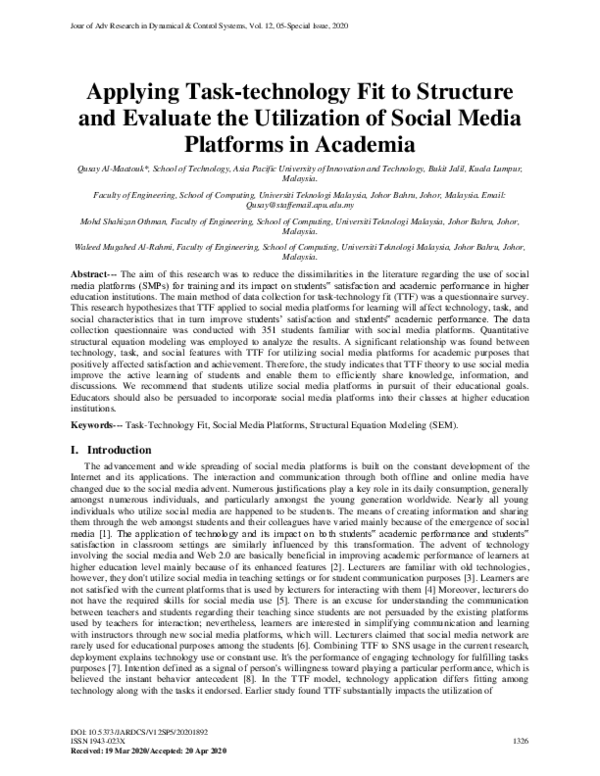 (PDF) Applying Task-technology Fit to Structure and Evaluate the ...