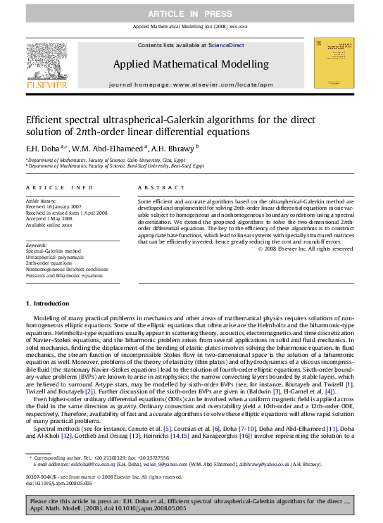 (PDF) Efficient spectral ultraspherical-Galerkin algorithms for the direct solution of 2nth ...