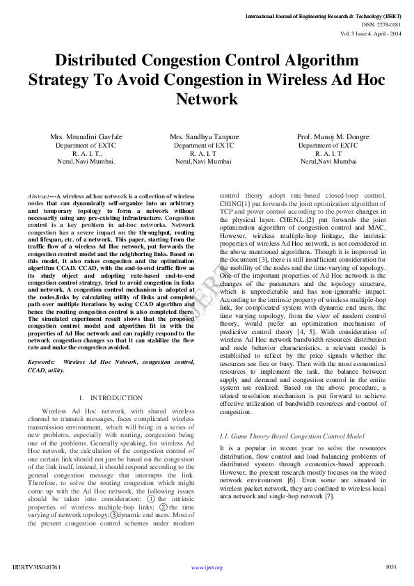 Pdf Ijert Distributed Congestion Control Algorithm Strategy To Avoid Congestion In Wireless Ad