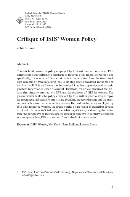 (PDF) Critique of ISIS' Women Policy