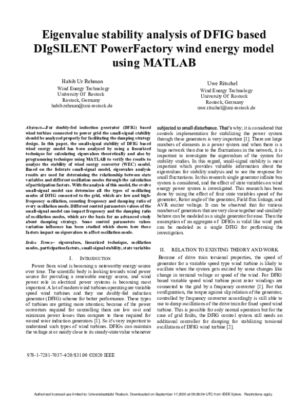 (PDF) Eigenvalue stability analysis of DFIG based DIgSILENT PowerFactory wind energy model using ...